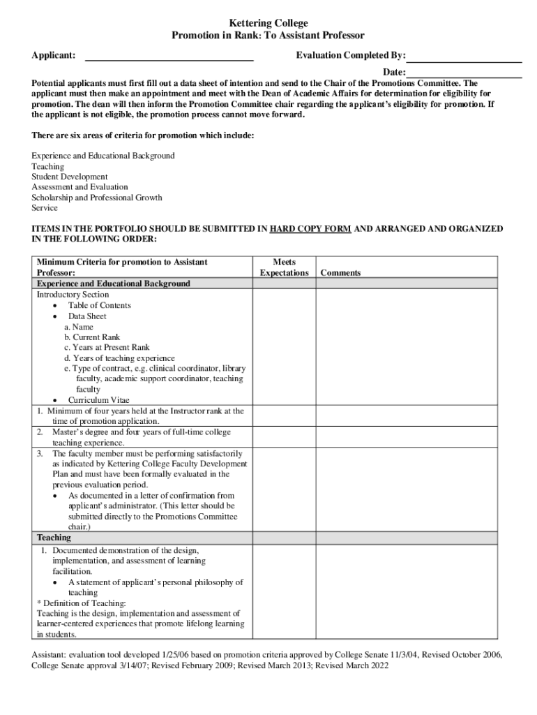 Fillable Online Sample Tenure and Promotion Dossier Fax Email Print ...