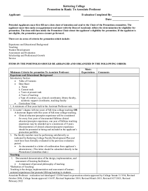 Fillable Online To Associate Professor - Promotion in Rank - Kettering ...