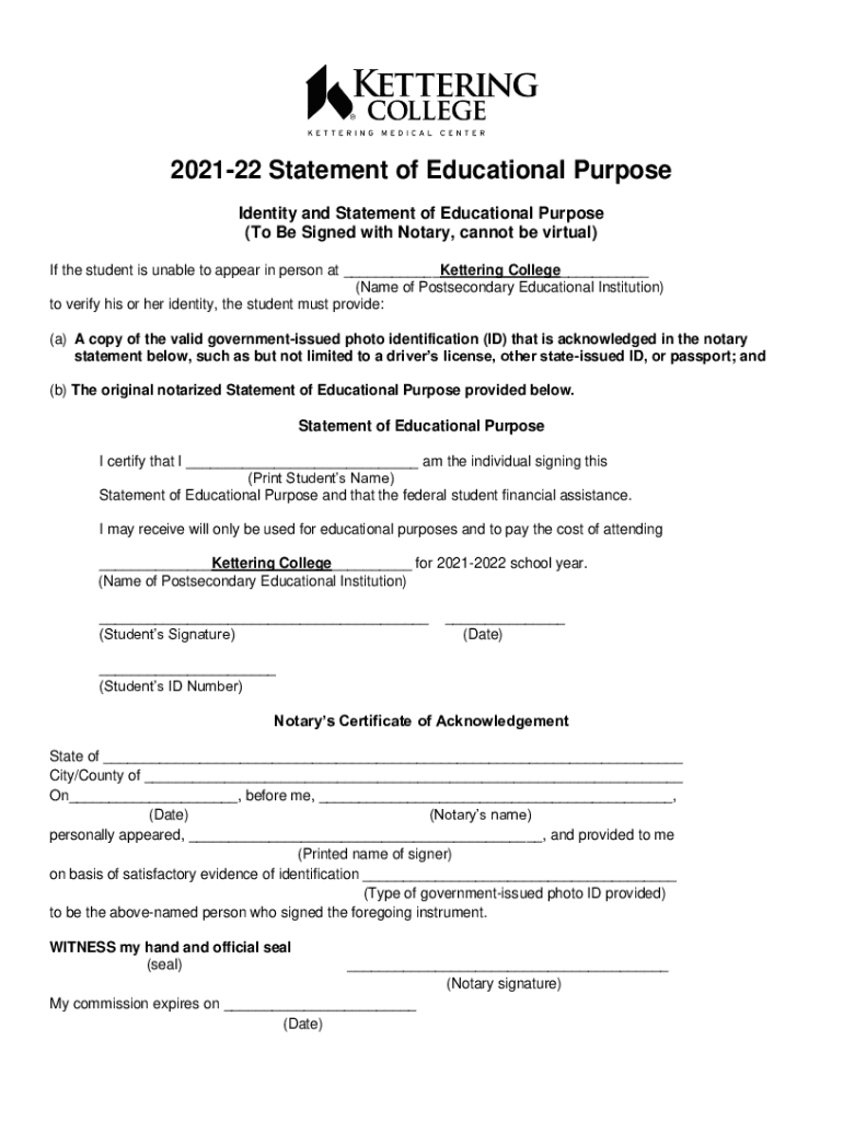 Fillable Online 21-22-Ed-Statement-Notary - Kettering College Fax Email ...