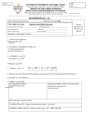 Fillable Online Hostel Application form for Re-Admission.docx Fax Email ...
