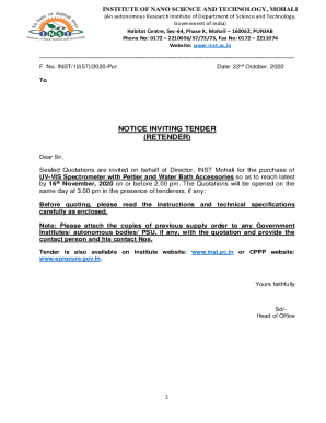 Fillable Online inst ac NOTICE INVITING TENDER (RETENDER) Fax Email ...