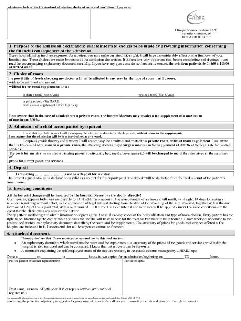 Fillable Online admission declaration form for classic admission Fax ...
