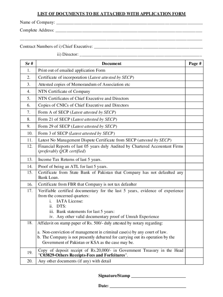 Fillable Online LIST OF DOCUMENTS TO BE ATTACHED WITH APPLICATION ...