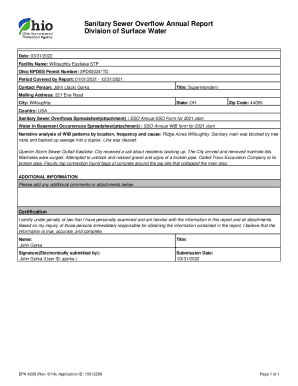 Fillable Online Sanitary Sewer Overflow (SSO) Annual Report - Ohio EPA ...