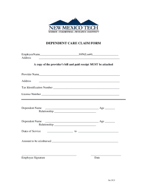 Fillable Online DEPENDENT CARE CLAIM FORM Fax Email Print - pdfFiller