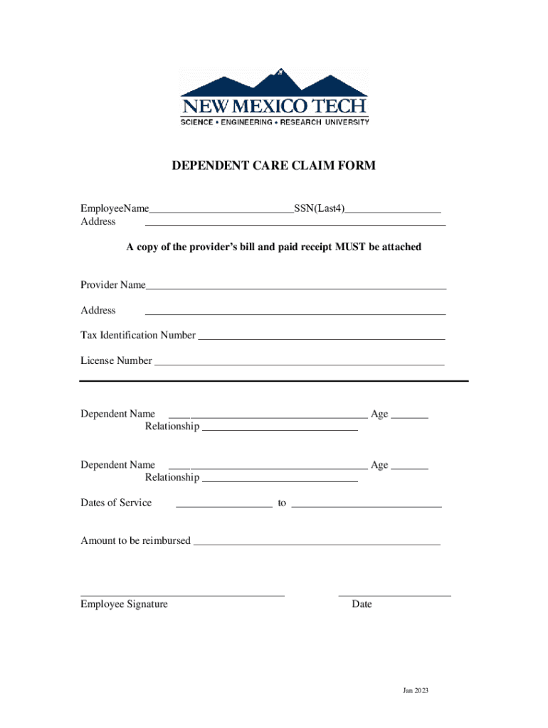 Fillable Online DEPENDENT CARE CLAIM FORM Fax Email Print - pdfFiller