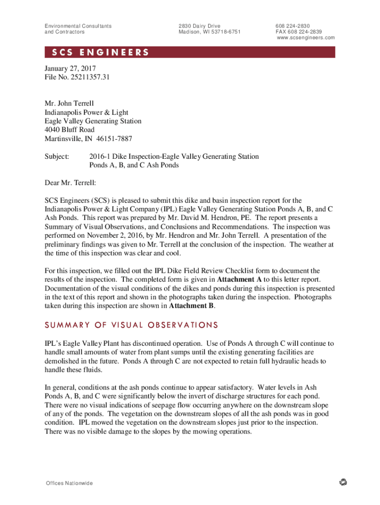 Fillable Online 2016-1 Dike Inspection-Eagle Valley Generating Station ...