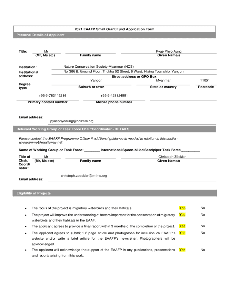 Fillable Online 2021 EAAFP Small Grant Fund Application Form Fax Email Print - pdfFiller
