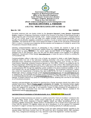 Fillable Online wbiwd gov T No - WBIW/EE-II/LDCD/e-NIT-16/2021-22 Fax ...