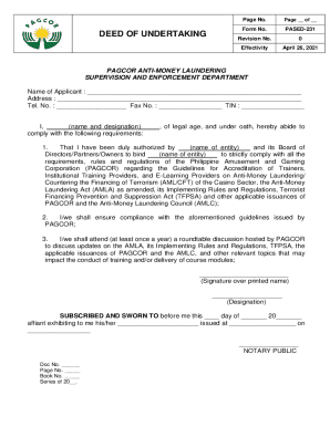 Fillable Online DEED OF UNDERTAKING - PAGCOR Fax Email Print - pdfFiller