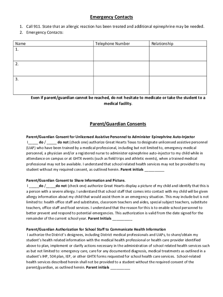 Fillable Online Anaphylaxis in Schools & Other Settings - Interior ...