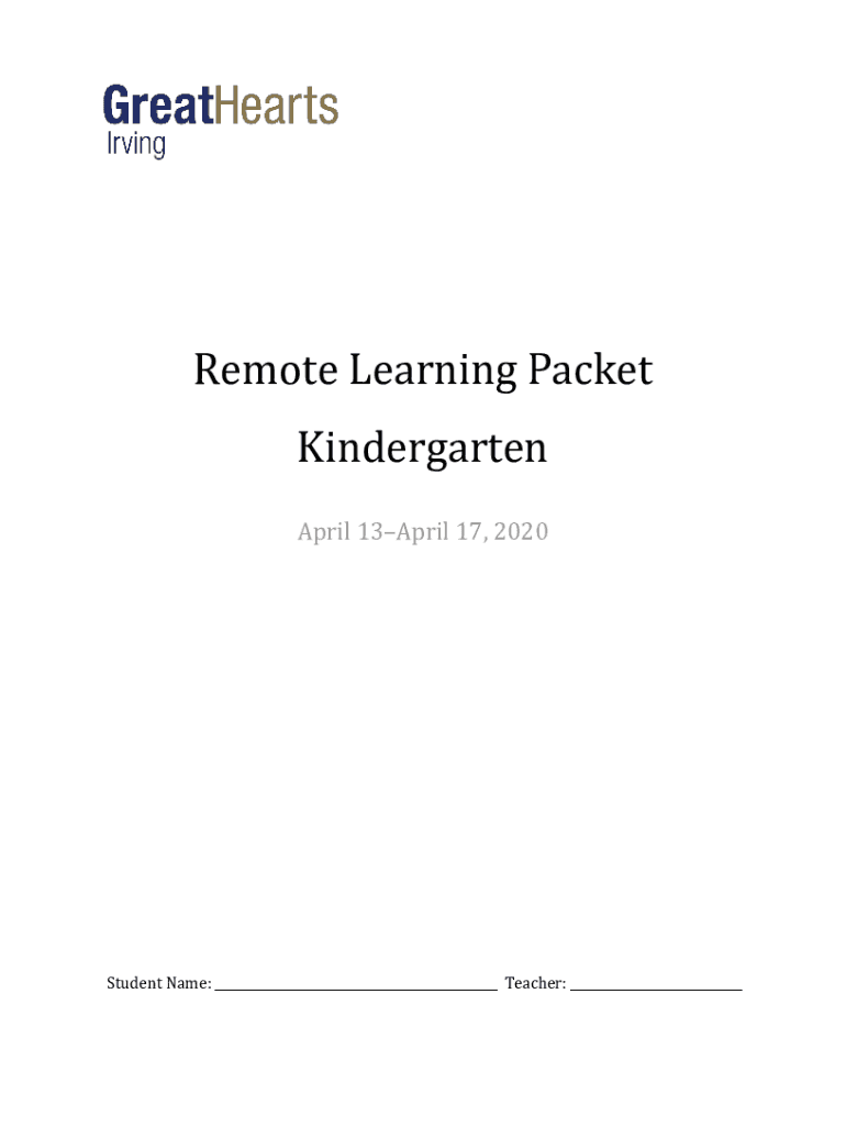 Fillable Online kindergarten remote learning packet april 13-17 Fax ...