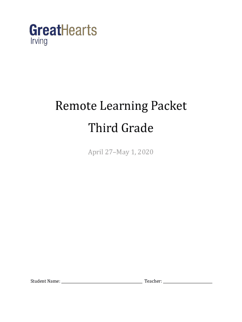 Fillable Online Third Grade Home Learning Packet NO PREP Distance ...