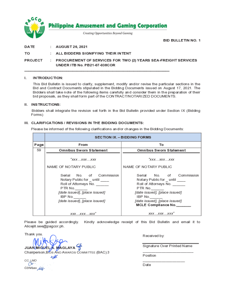 Fillable Online Bid Bulletin No. 005 Instruction to Bidders (ITB ...