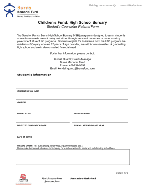 Fillable Online High School Bursary Program Student Application Form Fax Email Print - pdfFiller