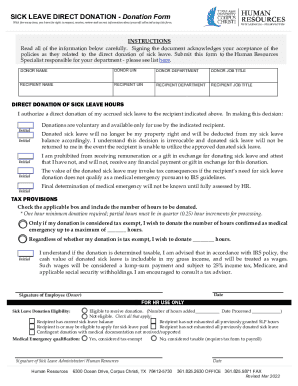 Fillable Online SICK LEAVE DIRECT DONATION - Donation Form Fax Email ...