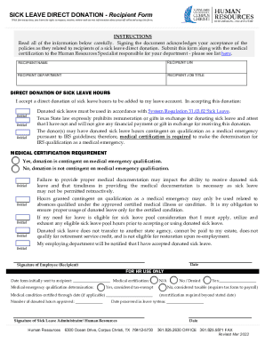 Fillable Online SICK LEAVE DIRECT DONATION - Recipient Form Fax Email ...