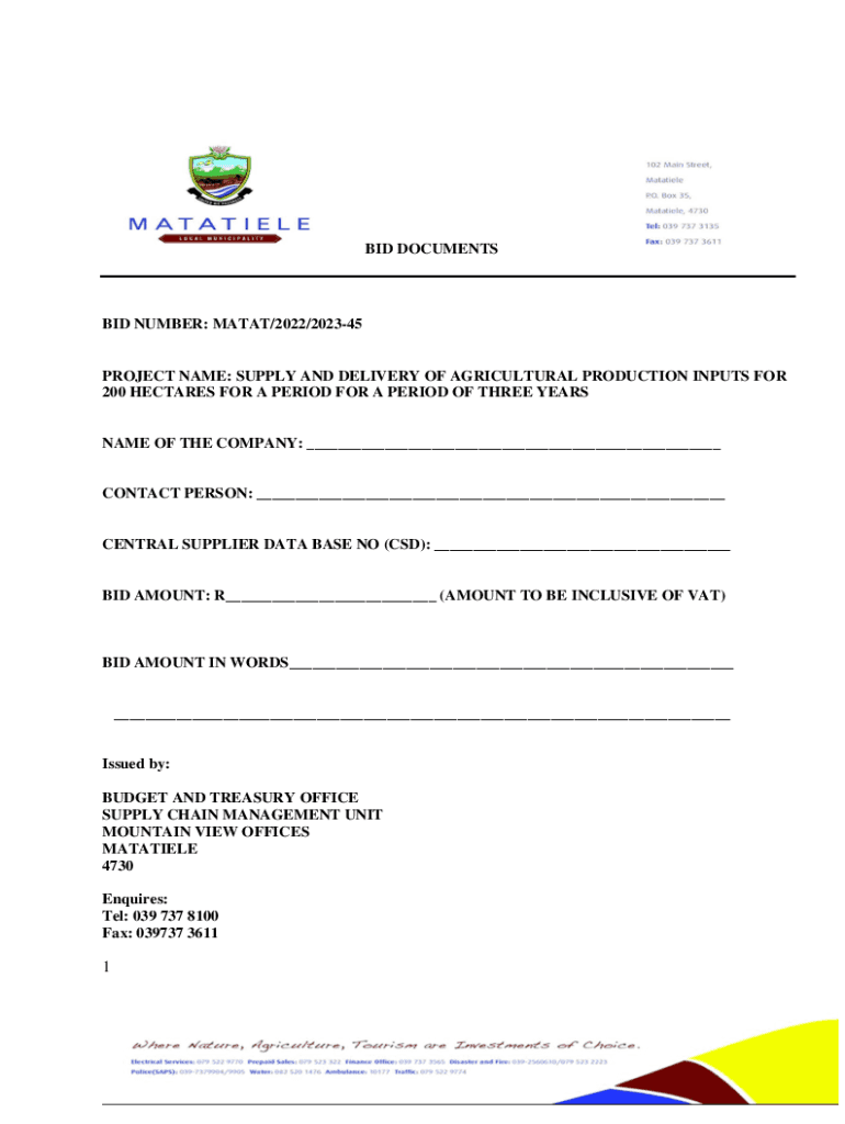 Fillable Online Supply and delivery of agricultural production inputs for 200 ... Fax Email ...