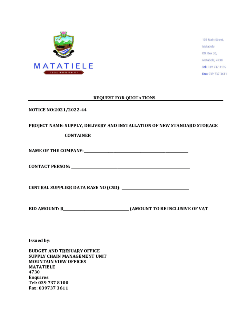 Fillable Online Request for Quotations New standard Storage Container ...