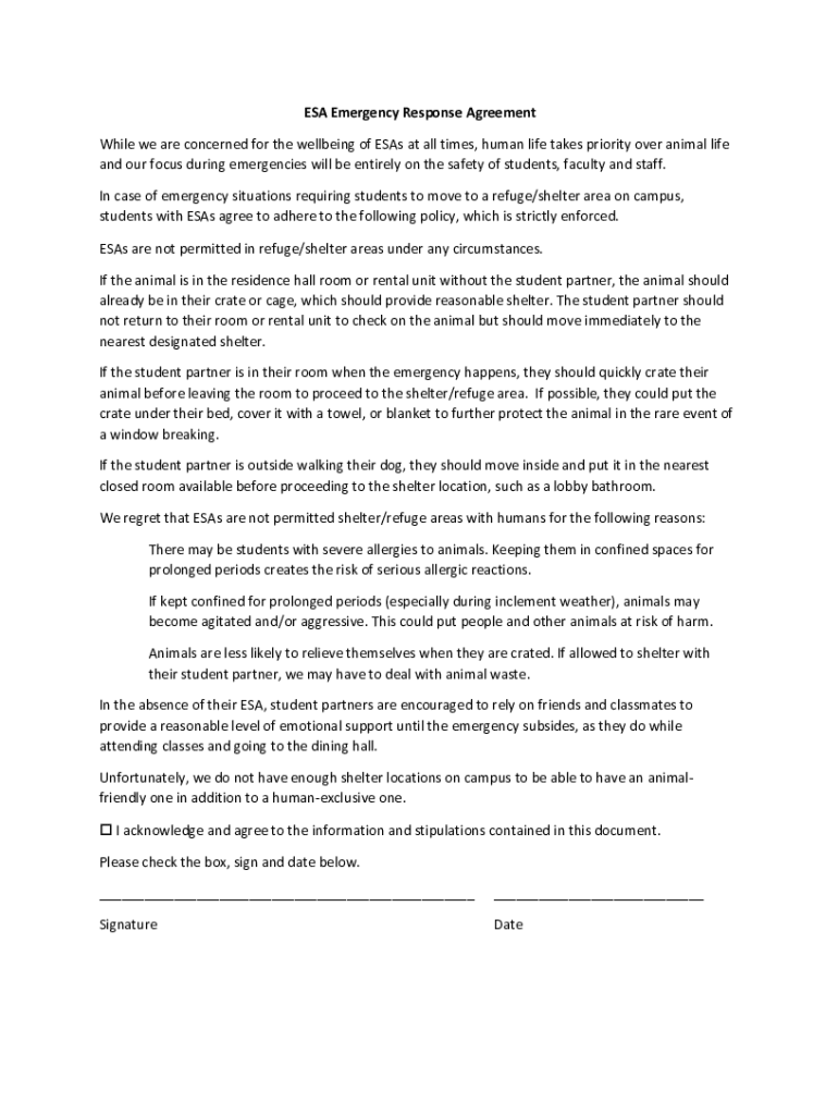 Fillable Online ESA Emergency Response Agreement Fax Email Print - pdfFiller