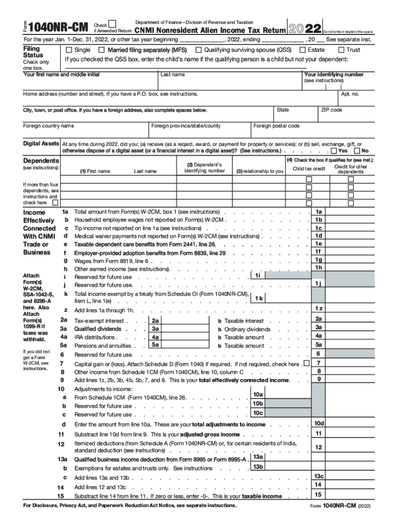 Fillable Online Form 1040NR-CM. Form 1040NR-CM CNMI Nonresident Alien ...