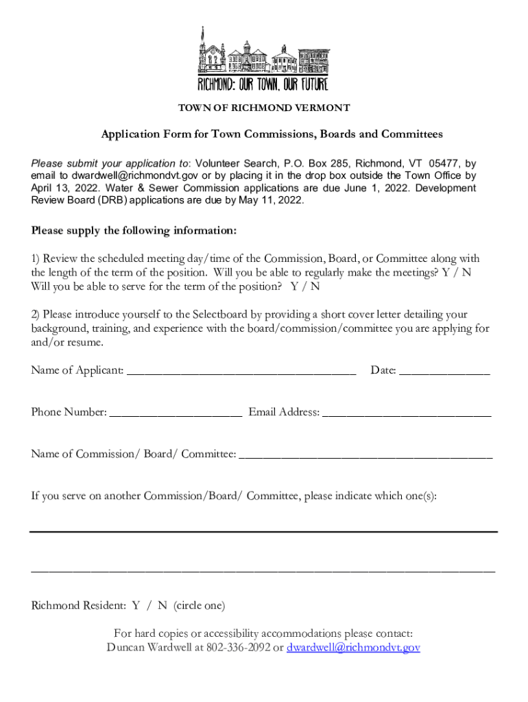 Fillable Online Application Form for Town Commissions, Boards and ... Fax Email Print - pdfFiller