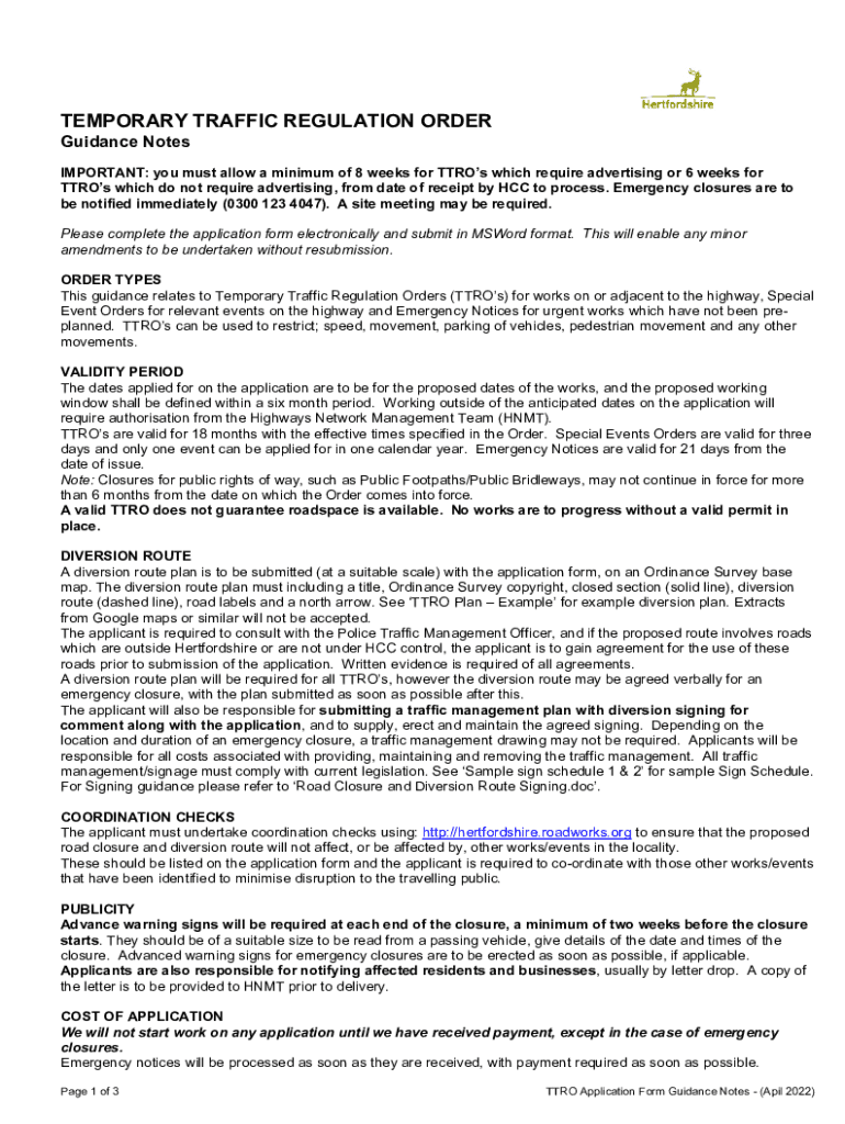 Fillable Online Apply for a temporary traffic regulation order (TTRO ...