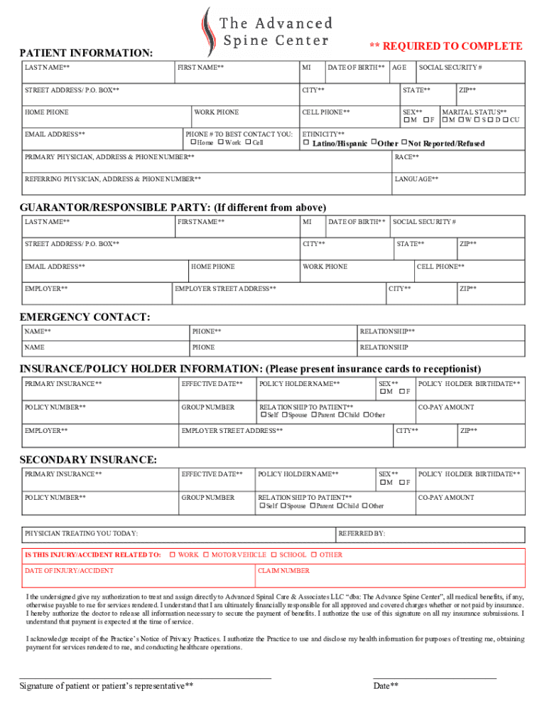 Fillable Online PATIENT INFORMATION: GUARANTOR/RESPONSIBLE PARTY Fax Email Print - pdfFiller