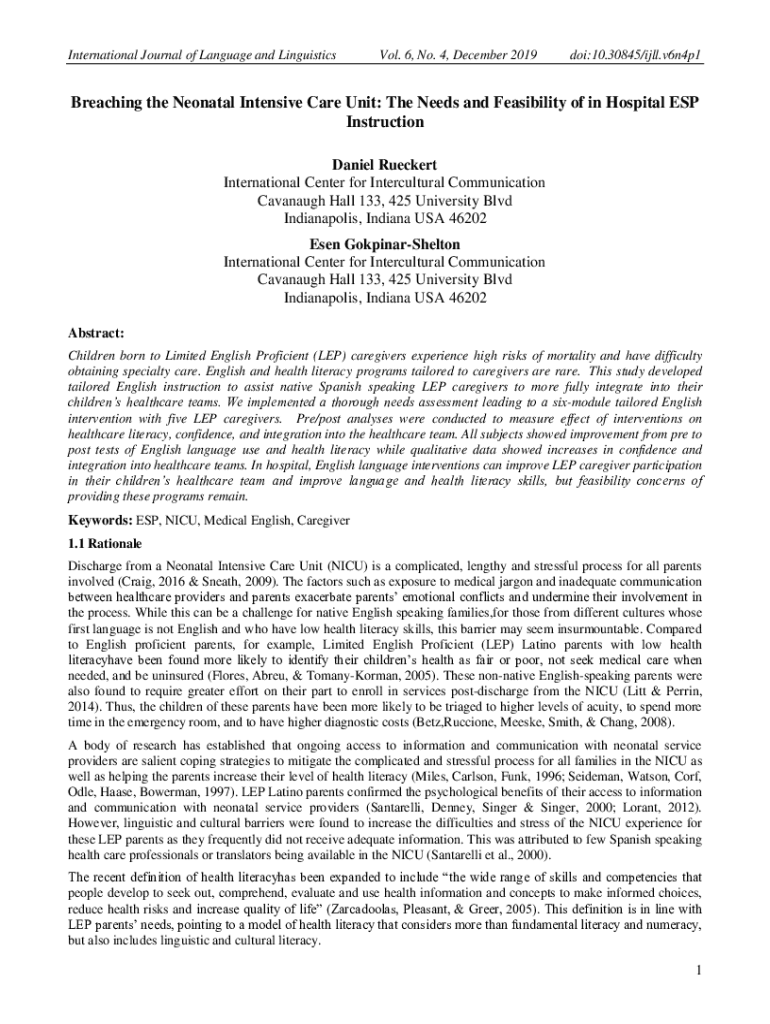 Fillable Online The Needs and Feasibility of in Hospital ESP ...