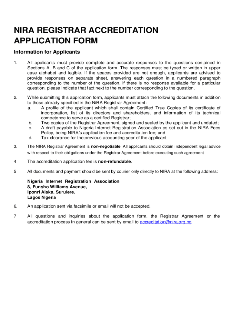 Fillable Online NIRA REGISTRAR ACCREDITATION APPLICATION FORM Fax Email Print - pdfFiller