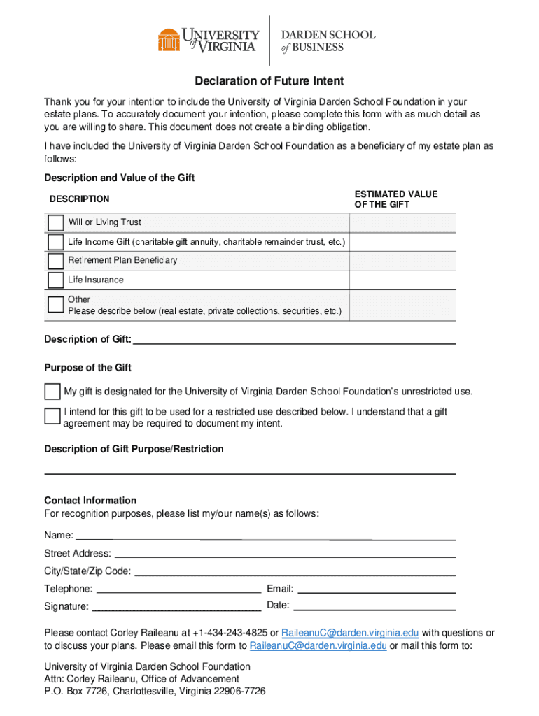 Fillable Online Declaration of Future Intent - University of Virginia ...