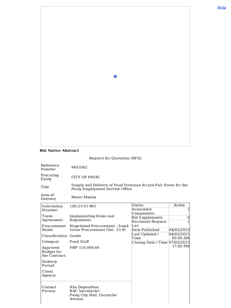 Fillable Online Bid Notice Abstract Request for Quotation (RFQ ...
