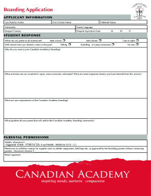 Fillable Online Boarding Application - Canadian Academy Fax Email Print ...