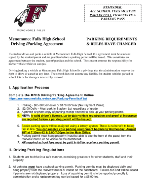 Fillable Online Menomonee Falls High School Driving /Parking Agreement ...