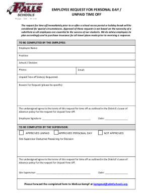 Fillable Online Employee Request for Personal Day / Unpaid Time Off Fax ...