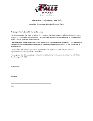 Fillable Online New Hire Orientation Acknowledgement Form Fax Email ...
