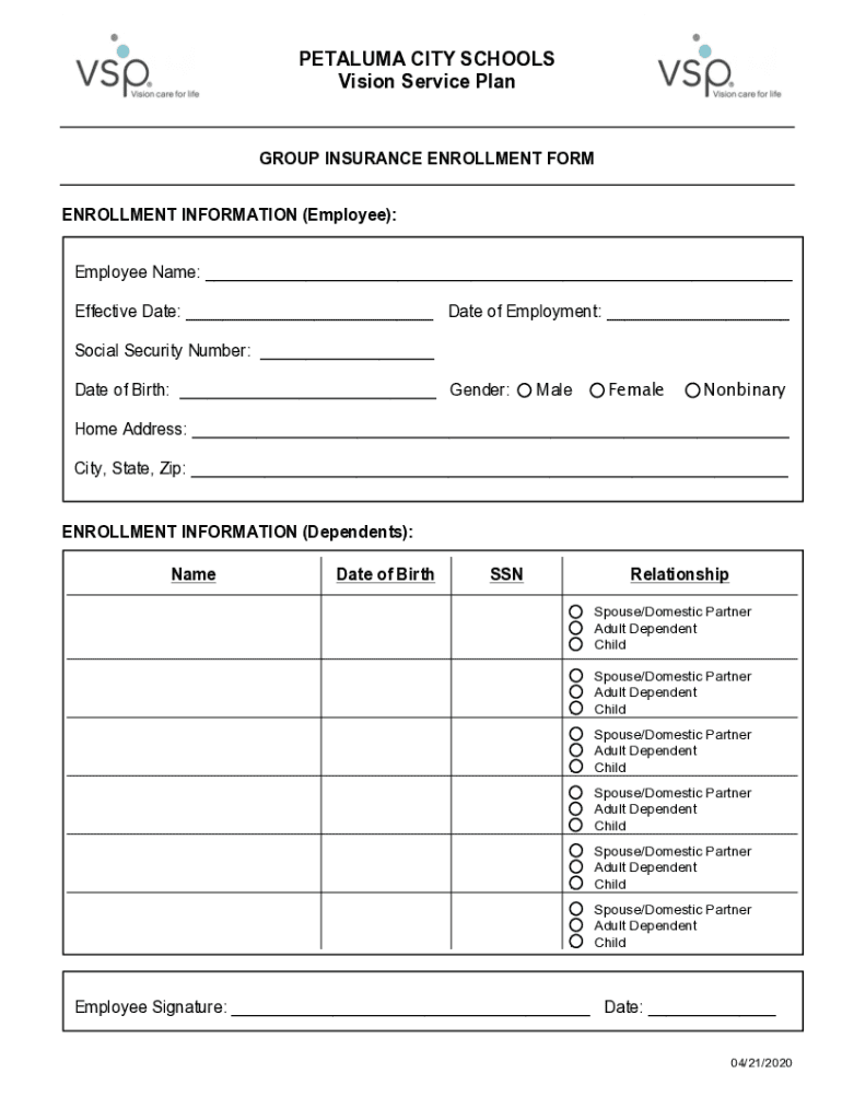 Fillable Online Petaluma City Schools Vision Service Plan (VSP ...