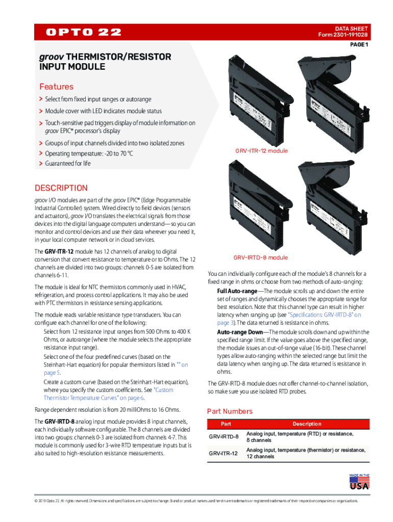 Fillable Online groov Thermistor/Resistor Input Module Data Sheet Fax ...