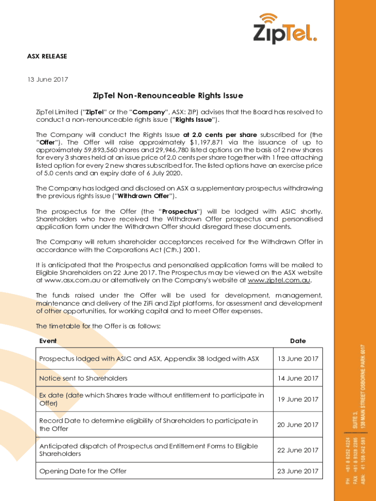 Fillable Online Non-Renounceable Rights Issue - For personal use only ...