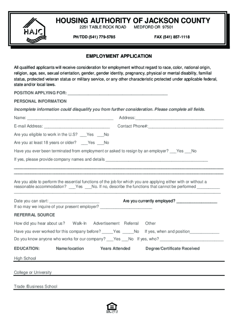 Fillable Online Open Positions - Housing Authority of Jackson County ...