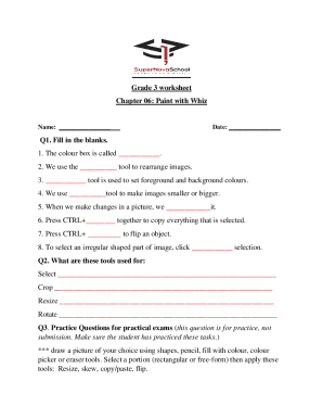 Fillable Online Grade 3 worksheet Chapter 06: Paint with Whiz Name ...
