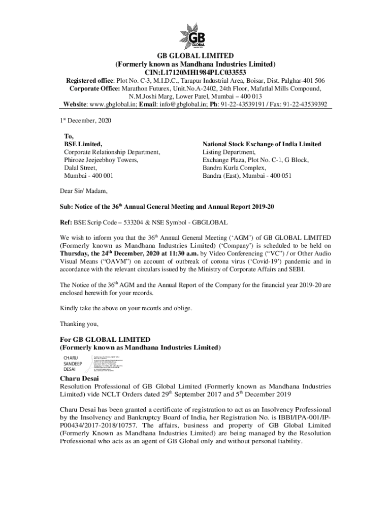Fillable Online GB GLOBAL LIMITED - Company, directors and contact ...