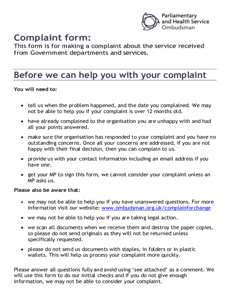 Fillable Online Complaint forms Fax Email Print - pdfFiller
