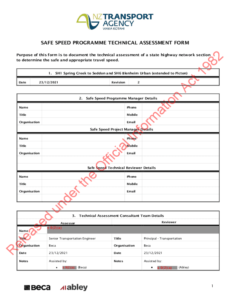 Fillable Online OIA-10373 - Technical assessment form - SH1 Spring ...