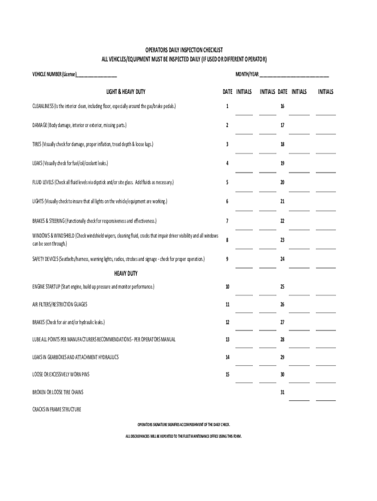Fillable Online dot alaska operators daily inspection checklist all ...