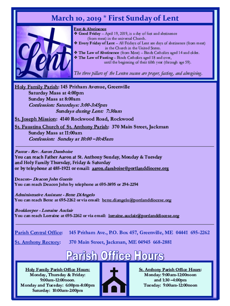 Fillable Online Lenten Weekly Reflection for March 10, First Sunday of ...