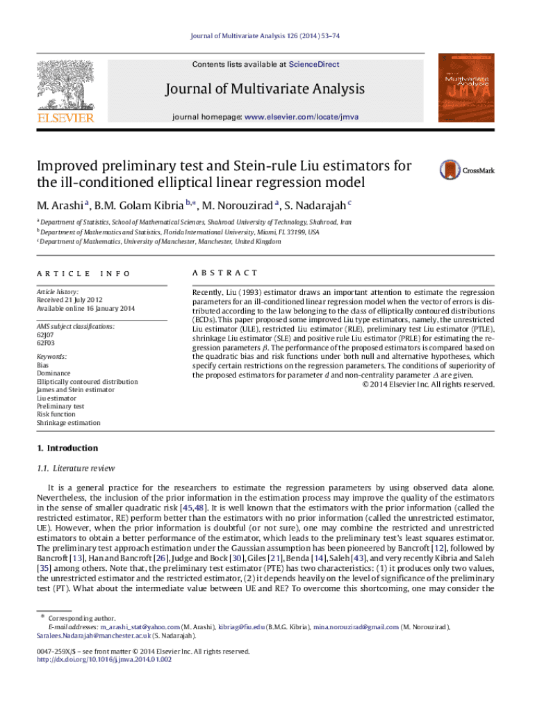 Fillable Online Improved preliminary test and Stein-rule Liu estimators ... Fillable Online Improved preliminary test and Stein-rule Liu estimators ...