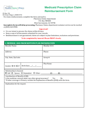 Fillable Online Medicaid Prescription Claim Reimbursement Form Fax ...