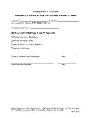 Fillable Online AD-PR-29 F-2 ICON Case Management Authorization Form Fax Email Print - pdfFiller