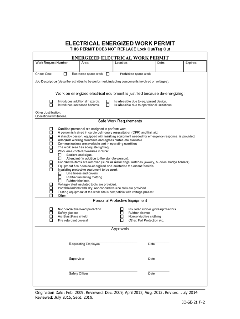 Fillable Online IO-SE-21 F-2 Energized Electrical Work Permit Fax Email ...